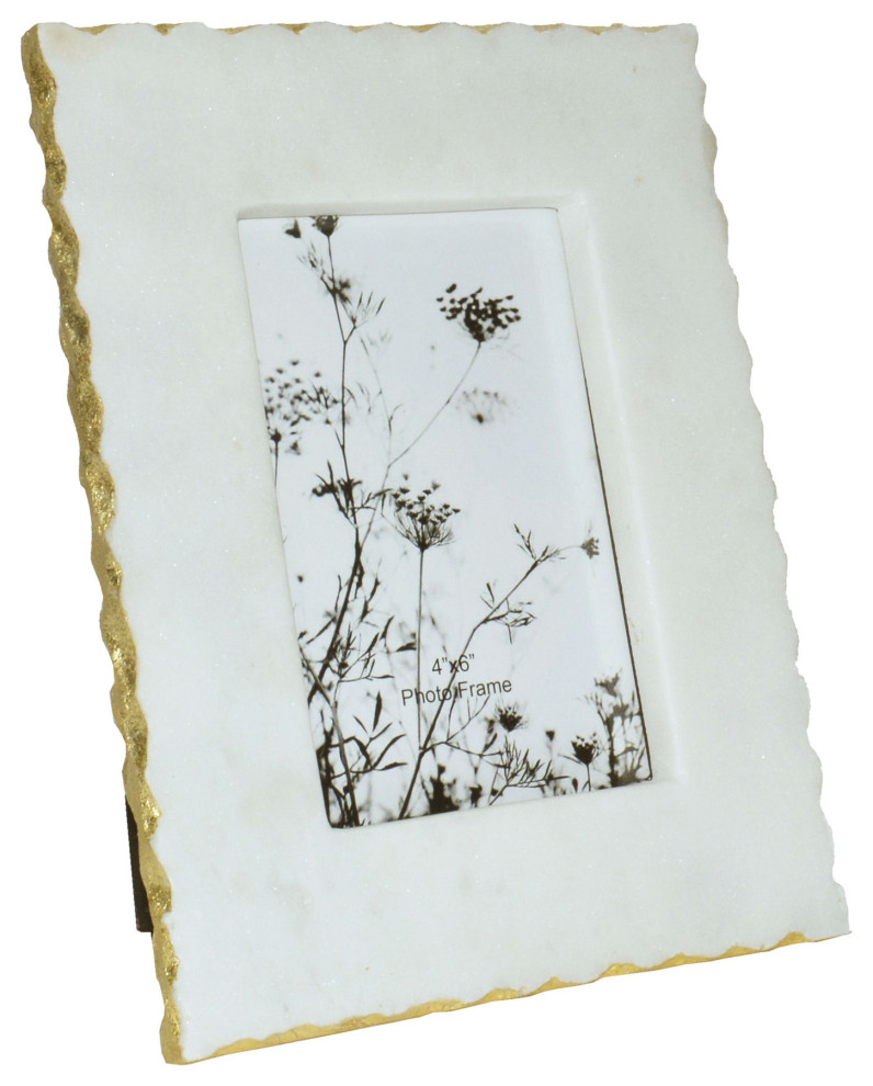 Marble, 4x6 Jagged Photo Frame W/ Gold Trim, Whit - Contemporary ...