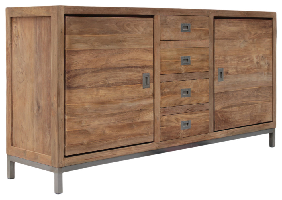 Recycled Teak Wood Alicante Bathroom Linen Cabinet With 4 Drawers and 2 ...