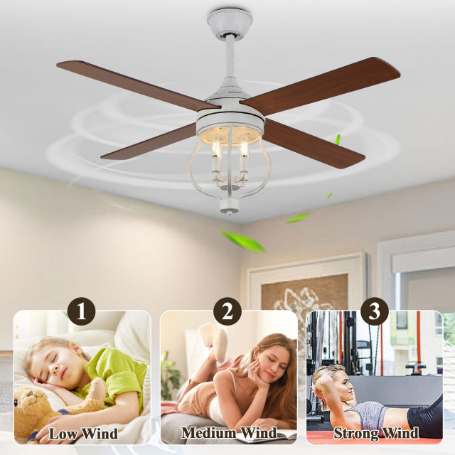 52" Rustic Black Reversible Wood Ceiling Fan with Light and Remote ...