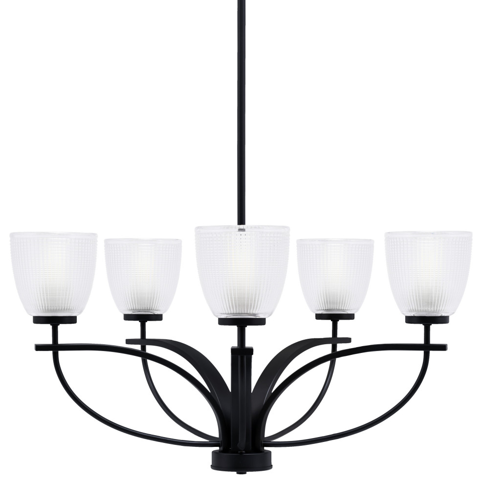 Cavella 5 Light Chandelier In Matte Black Finish, 5" Clear Ribbed Glass ...