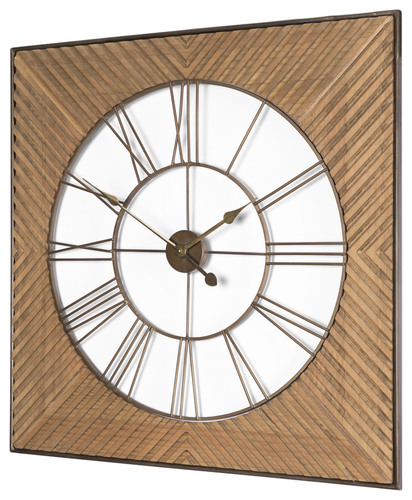 Rondell Light Brown Wood With Gold Metal Wall Clock - Transitional ...