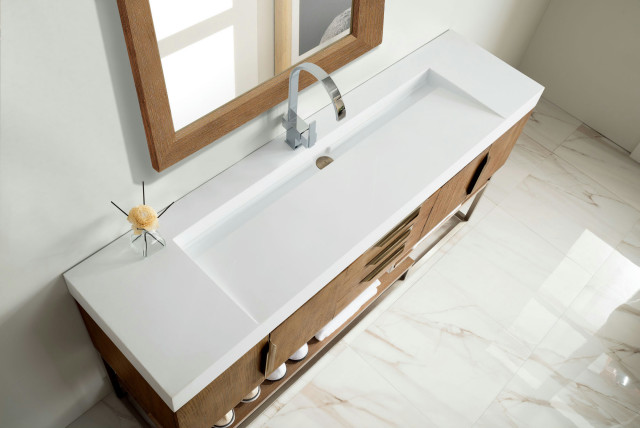 Columbia 72" Single Vanity, Latte Oak w/ Glossy White Composite Top ...