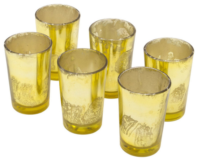 Gold Mercury Glass Votive Holders Set Of 6 Contemporary