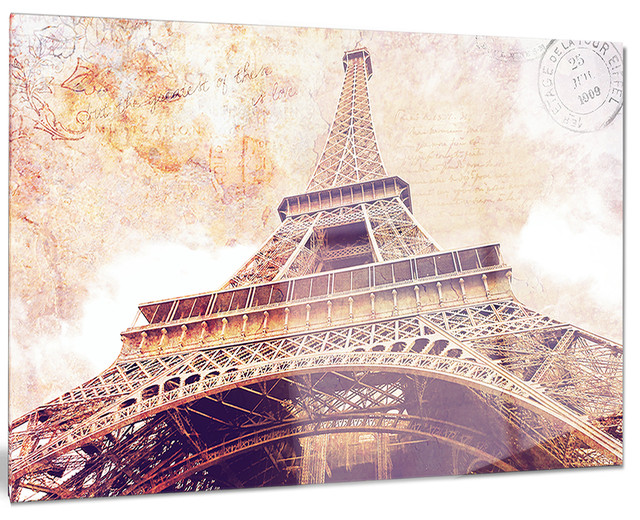 "Paris Eiffel Tower Paris Postcard Design" Metal Wall Art, 28"x12 ...