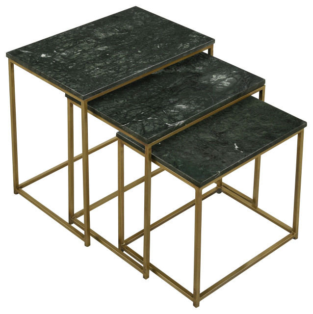 Medora 3-piece Nesting Table With Marble Top Large Table Green ...