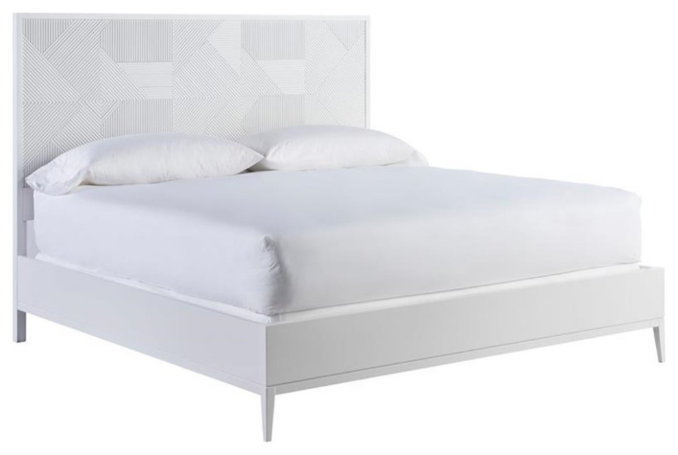 Maklaine Transitional styled Wood Bed King in White Lacquer Finish ...