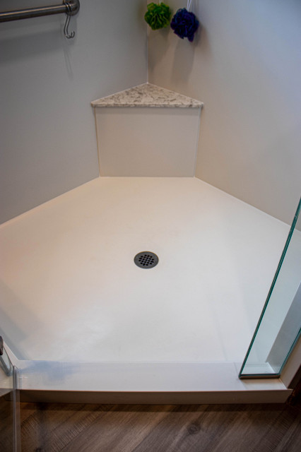 Corian Solid Surface Walk-In Shower - Primary Bathroom - Classique Chic ...