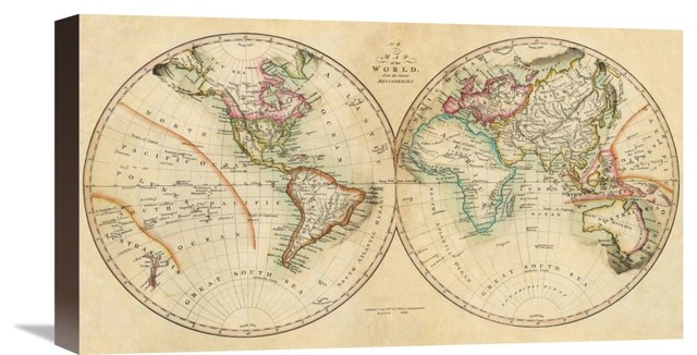 Map Of The World, 1820, 22"x1.5"x12", 22"x1.5"x12" - Contemporary ...