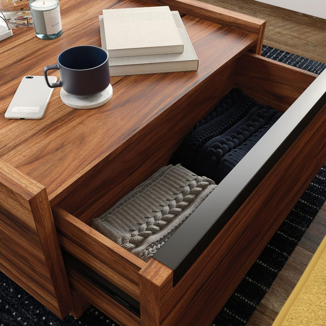 Modern Coffee Table, Square Wooden Top With Storage Drawers, Blaze ...