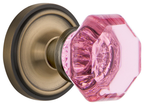 Classic Rosette Interior Mortise Waldorf Pink Door Knob, Antique Brass ...