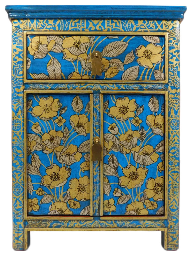 Tibetan Cabinet Hand Painted, Gold Floral Motif - Asian - Accent Chests ...