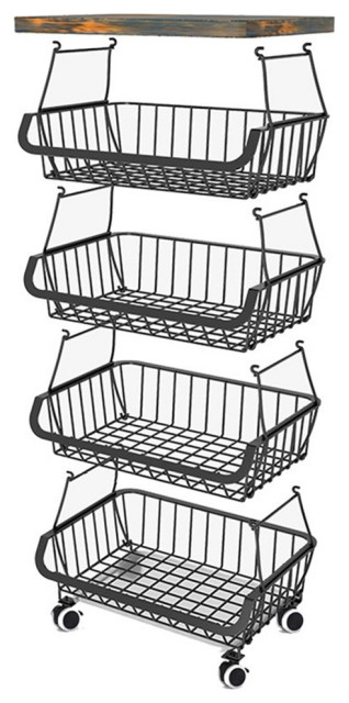 Pemberly Row 5-Tier Metal Utility Carts w/ Lockable Casters & Flat Top ...