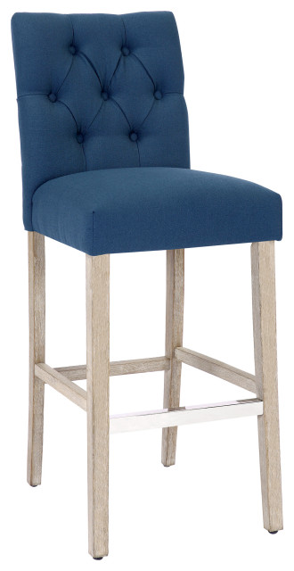 Hayes 29" Linen Fabric Tufted Bar Stool, Antique Gray/Tea - Farmhouse ...