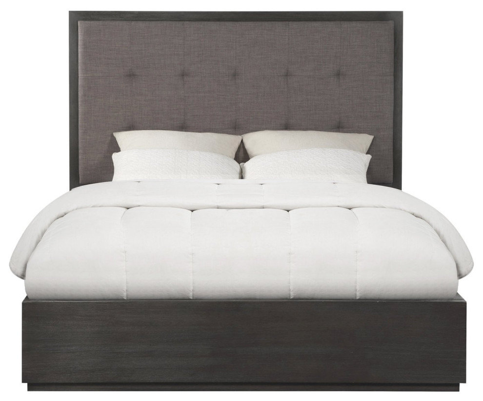 California King Storage Platform Bed, Acacia Wood Frame With Tufted ...