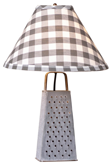 Cheese Grater Lamp with Gray Check Shade - Farmhouse - Table Lamps - by ...