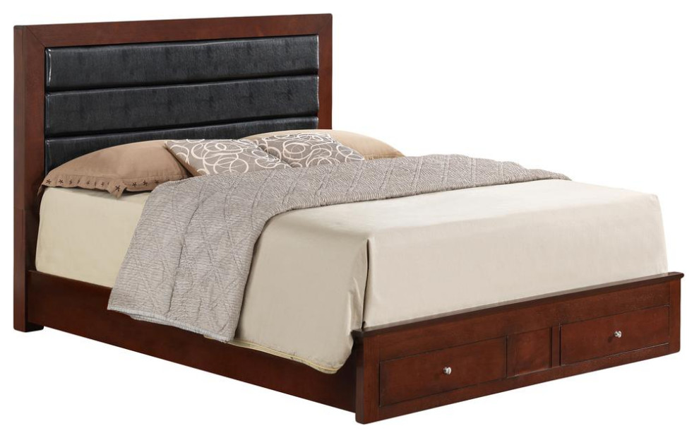 Burlington Cherry Upholstered Full Storage Panel Bed with Storage ...