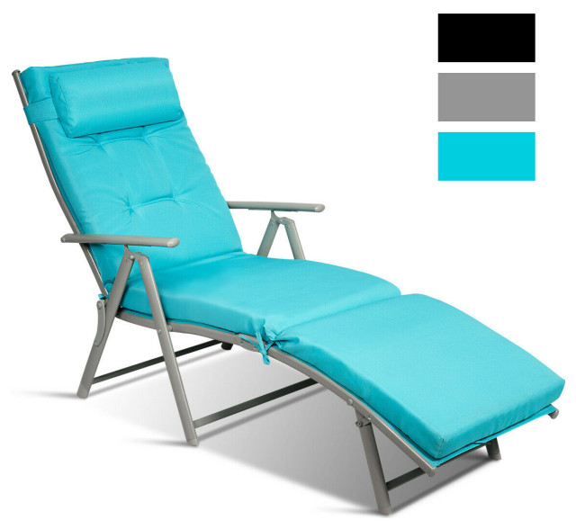 Costway Folding Chaise Lounge Chair w/Cushion Black\Gray\Turquoise ...
