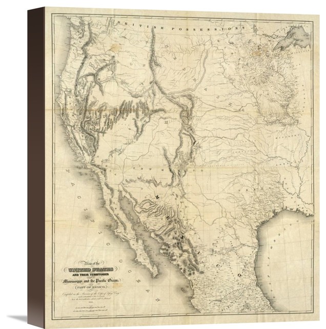 Map Of The United States, 1850, 14"x1.5"x16", 14"x1.5"x16 ...
