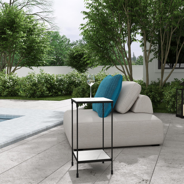 Larkin Outdoor Marble and Iron Side Table - Transitional - Outdoor Side ...
