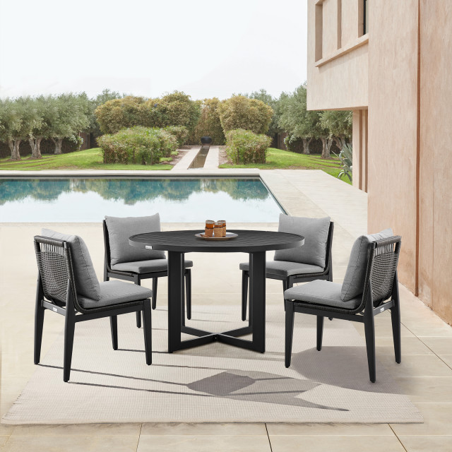 Grand Outdoor Patio 5-Piece Round Dining Set, Aluminum With Gray ...