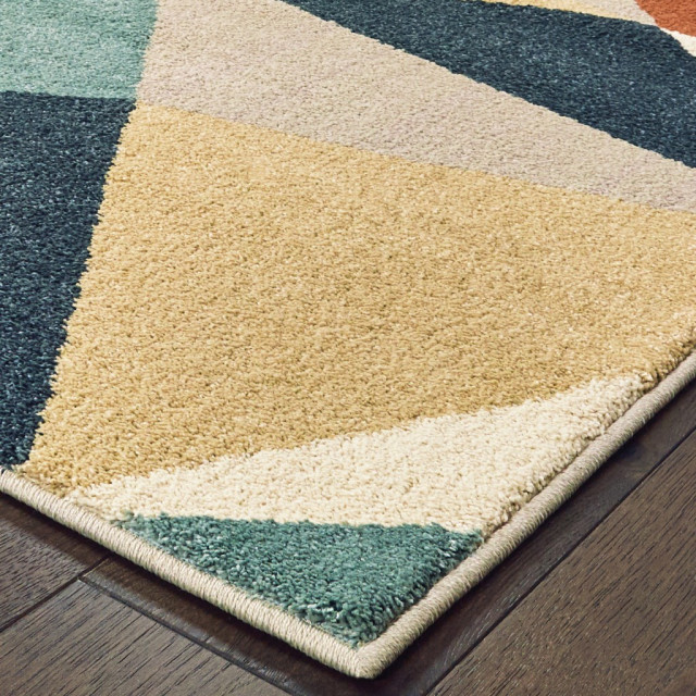 2' X 3' Blue Green Beige Retro Wedge Indoor Area Rug, 5'x7 ...