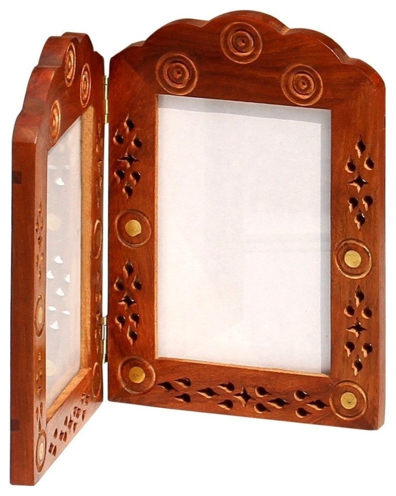Hand carved Mango wood Hinged Double Photo Frame for 4x6" Pictures ...