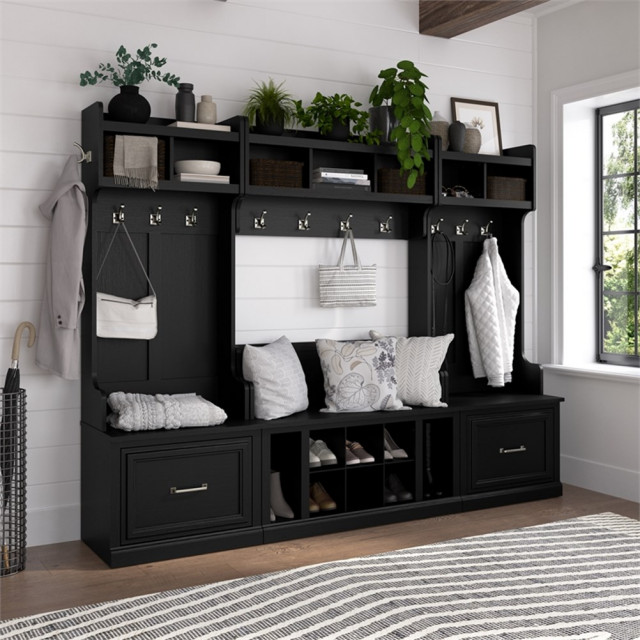 Woodland Entryway Storage Set with Drawers in Black Suede Oak ...
