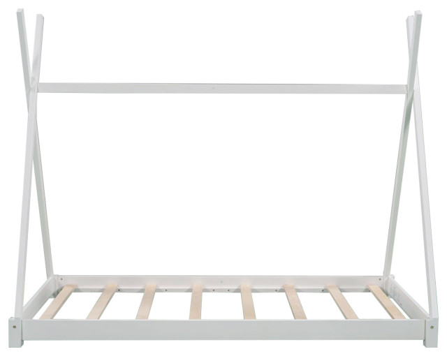 Gewnee Twin Size House Platform Bed with Triangle tructure in White ...