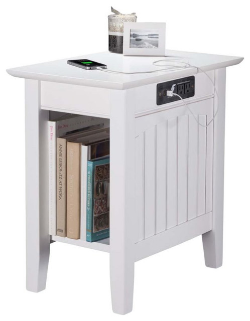 Leo & Lacey Transitional Wood Side Table with USB Charging Ports in ...