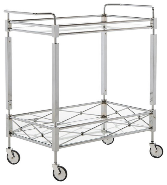 Safavieh Ingrid 2 Tier Glass Bar Cart in Chrome - Contemporary - Bar ...