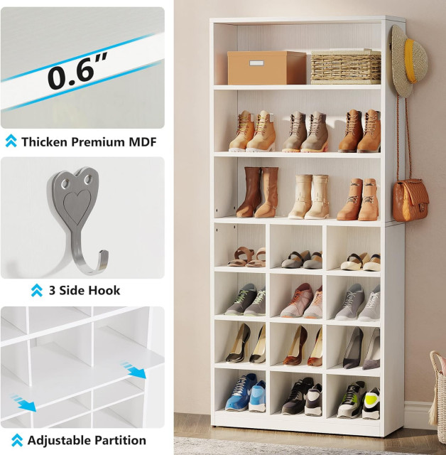 Tribesigns 24 Pair Shoe Rack With Side Hooks - Transitional - Shoe ...
