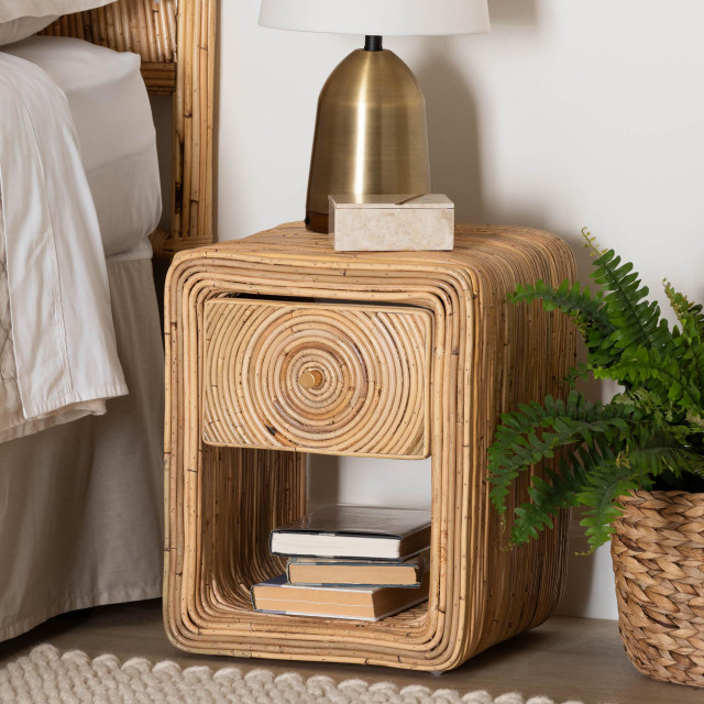 Lacey Bohemian Rattan Nightstand, 1-Drawer - Tropical - Nightstands And ...