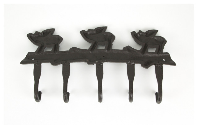 Rustic Brown Cast Iron Flying Pigs 5 Hook Wall Rack Country Farmhouse ...