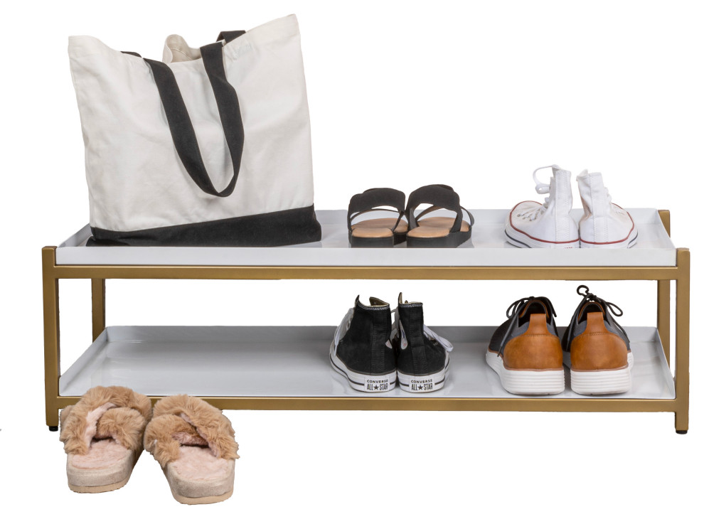 Industrial Compact 6-Pair 2-Tier Iron Shoe Rack - Contemporary - Shoe ...