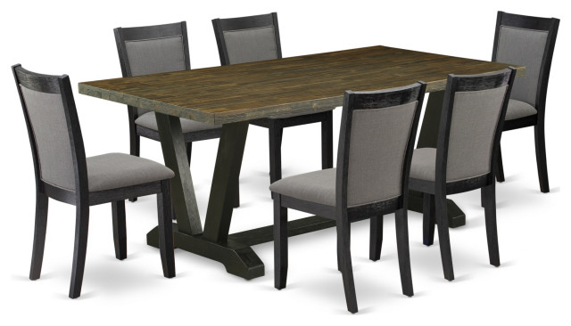 V677Mz650-7 7-Piece Dining Set, Rectangular Table and 6 Parson Chairs ...