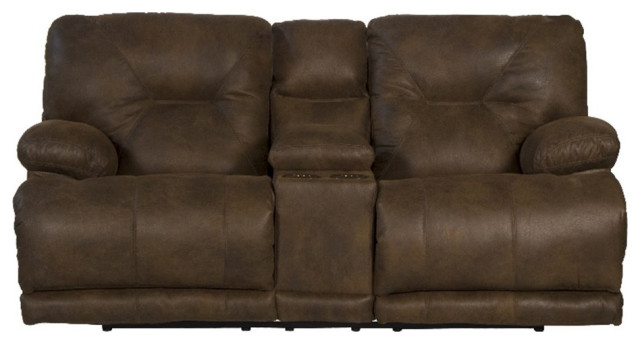 Catnapper Voyager Power Lay Flat Reclining Console Loveseat in Elk ...
