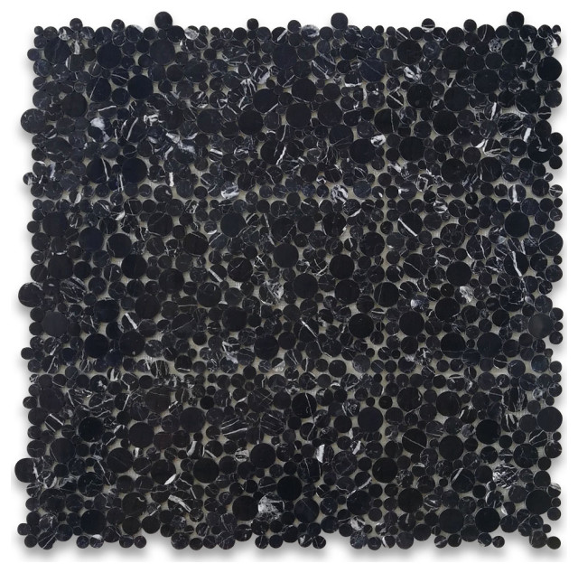 Nero Marquina Marble Bubble Round Mosaic Tile Polished, 1 sheet ...