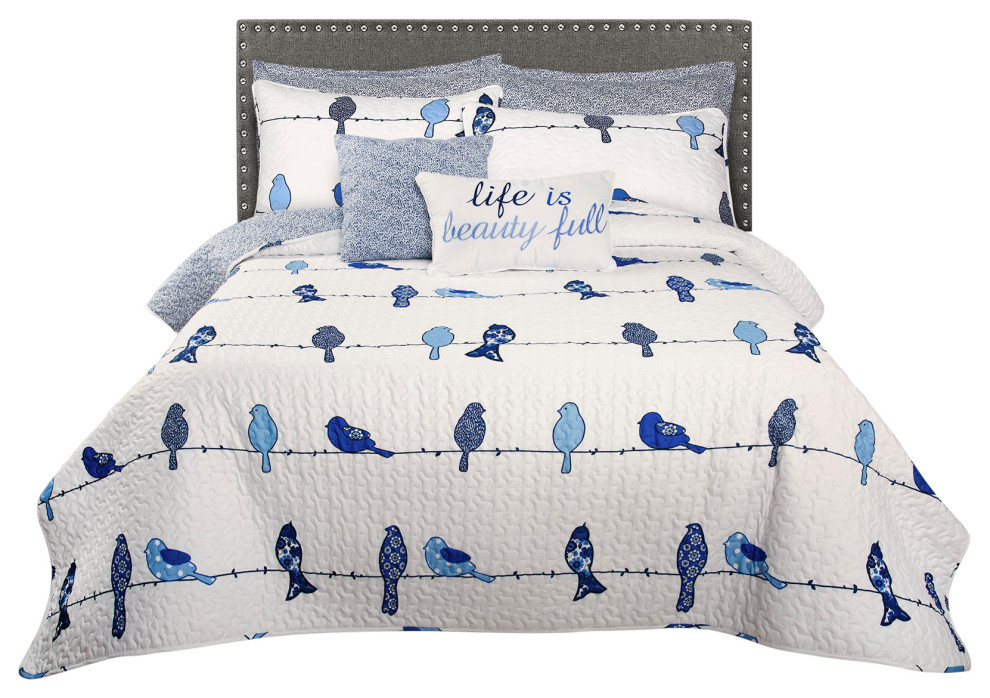 Rowley Birds Quilt Set, Full/Queen - Contemporary - Quilts And Quilt ...