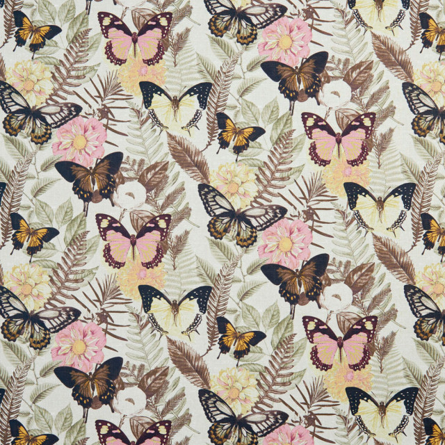 Pink Brown Floral Botanical Linen Look Print Upholstery Fabric by the ...