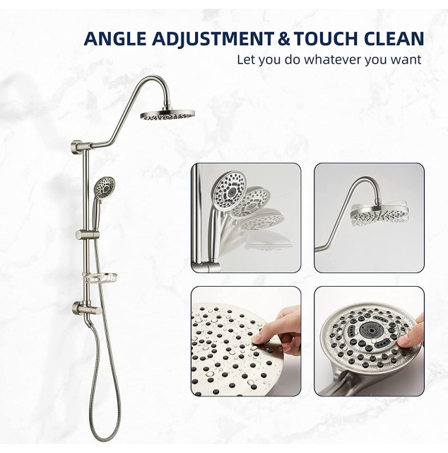 Antique Exposed Pipe Shower System with 5 Function Hand Shower in ...