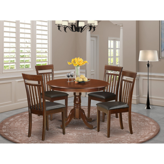 Hlca5-Mah-Lc 5-Piece Set, A Round Table and 4 Leather Dinette Chairs ...