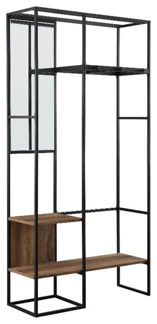 70" Modern Wood Hall Tree with Mirror - Rustic Oak - Industrial - Hall ...