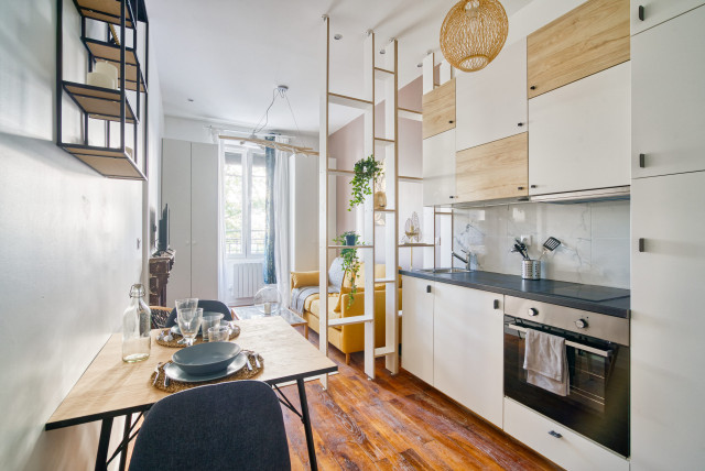 Remise à neuf d'un studio de 18m² à Lyon 7 - Scandinave - Cuisine ...