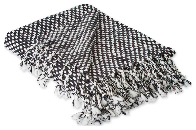 DII Modern Acrylic Textured Throw with Fringe in Black and White ...