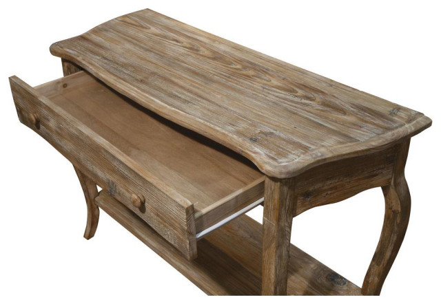 Rustic Console Table, Curved Legs With Bottom Shelf & Large Drawer ...