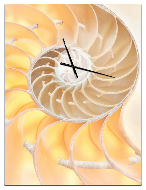 Golden Nautilus Shell Pattern Oversized Coastal Metal Clock, 30x40 ...