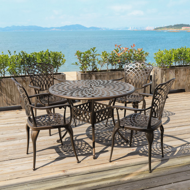 Kinger Home 5-Piece Outdoor Patio Cast Aluminum Dining Set Lattice ...