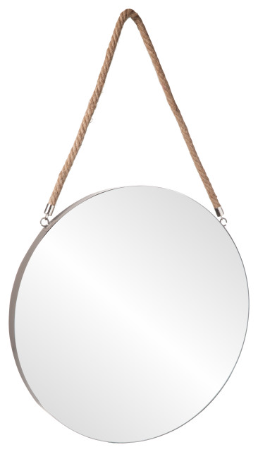 Round Metal Mirror Coated Gray Finish, Large - Beach Style - Wall ...