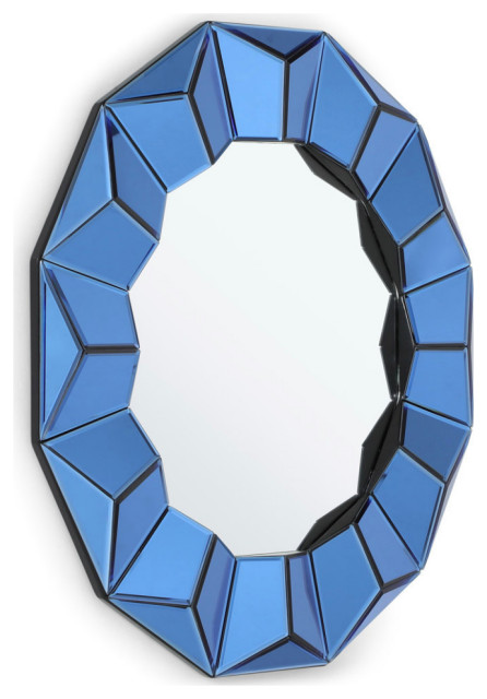 33" Saunder Mirror Blue Frame Unique Geometric Wave Design Dual Hanging ...