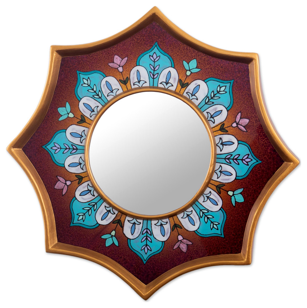 Novica Handmade Colonial Crown In Maroon Glass Wall Accent Mirror ...